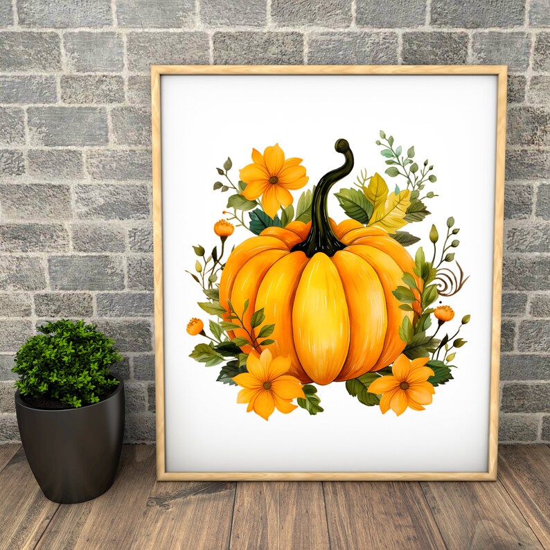 Watercolor Floral Pumpkin Png Cute Boho Pumpkin Fall - Etsy