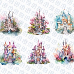 24 Watercolor Fairy Castle Png. Fairy Tale Clipart. Digital Watercolor ...