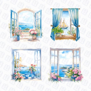 Watercolor Beach Window Png - Sea Window, Ocean Window Clipart, Blue ...