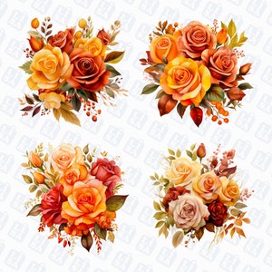 Watercolor Autumn Roses Bouquet Png - Fall Roses Png, Roses Clipart ...