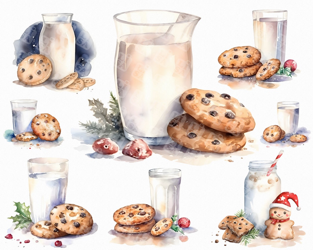13 Watercolor Milk and Cookies - Christmas Cookies Clipart Graphics in ...