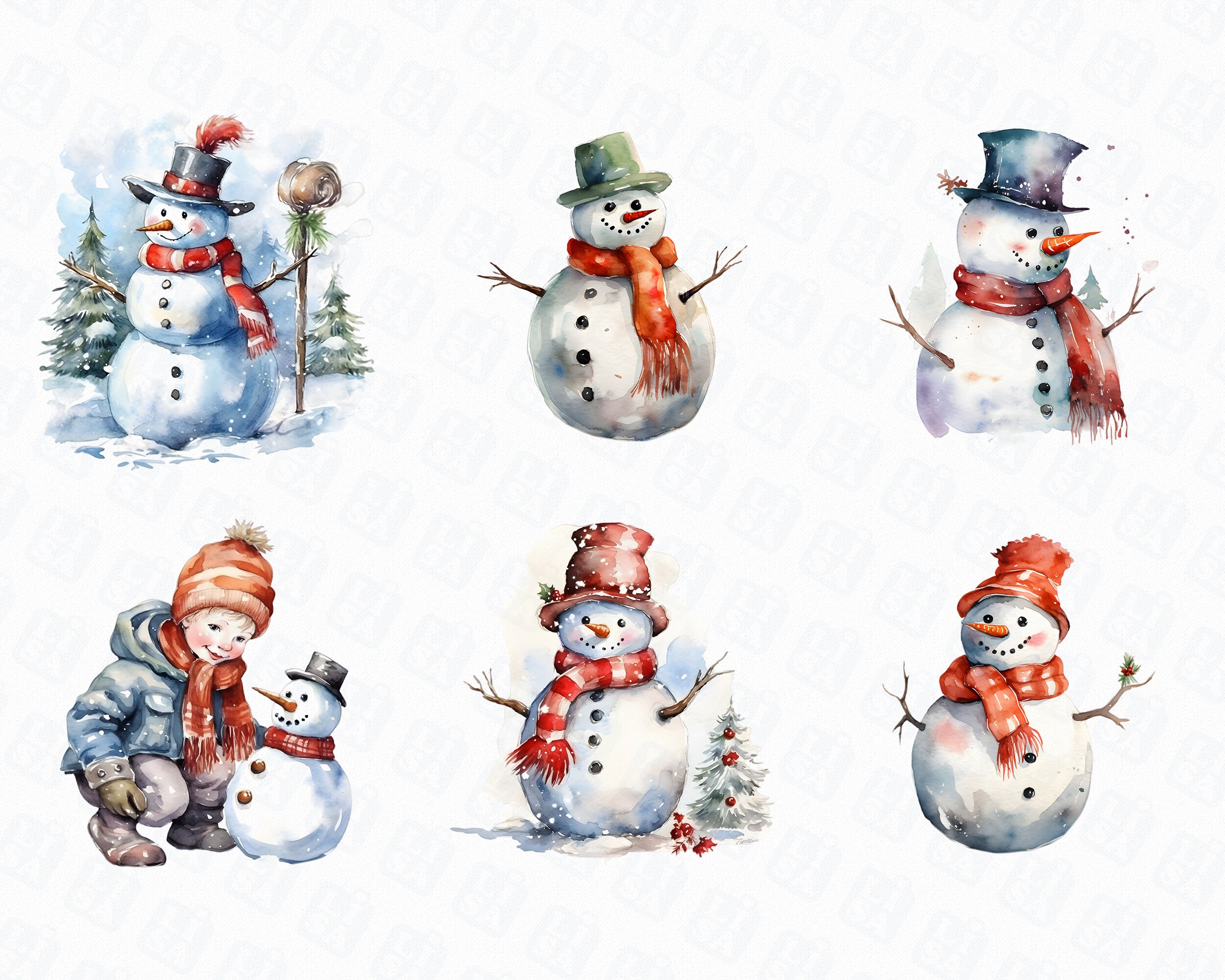 24 Watercolor Snowman Clipart Watercolour Snowman Printable - Etsy