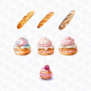 Watercolor French Bakery, Baking Clipart, Bakery Clipart, Brunch ...