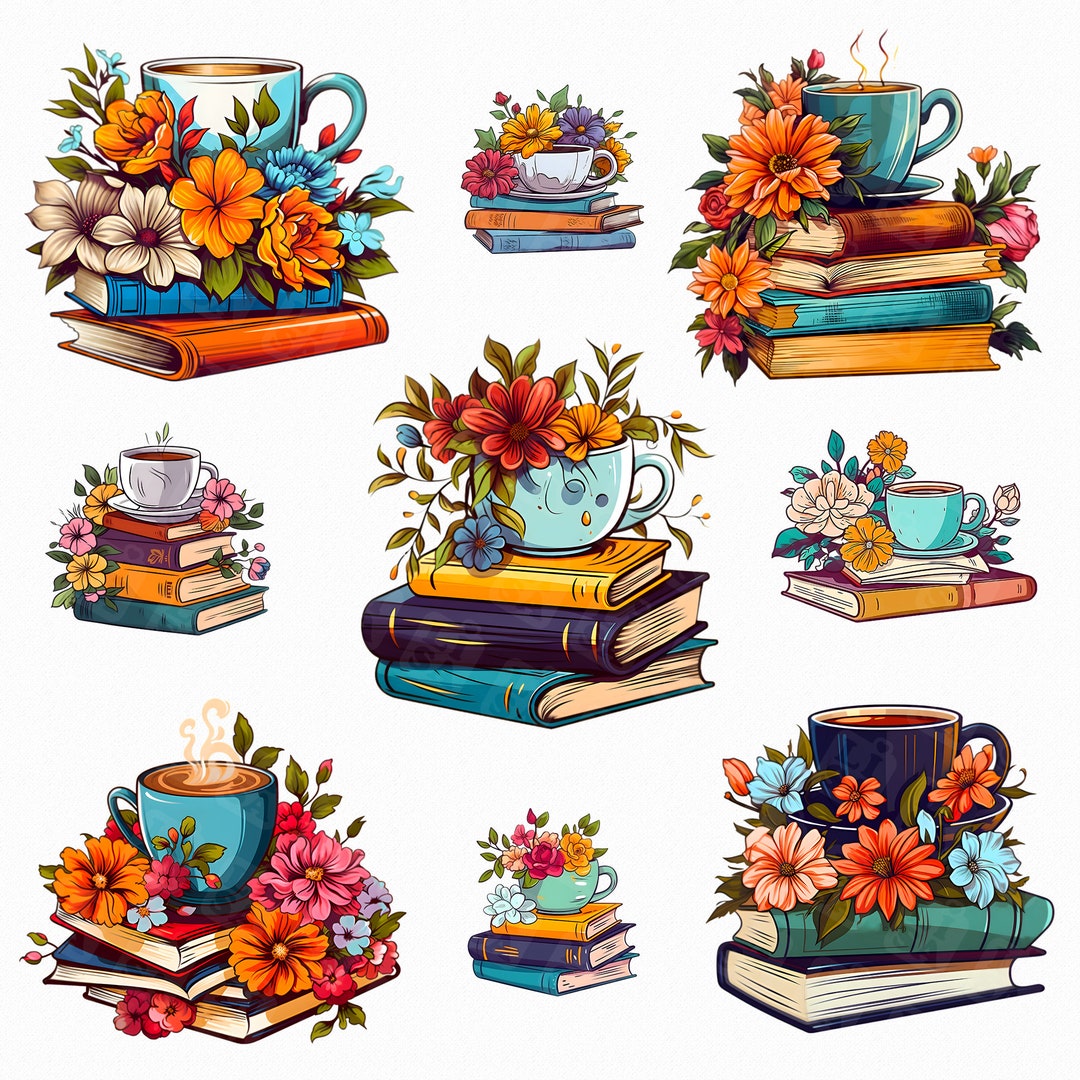 Floral Book Coffee Png - Flowers Coffee Books Png - Reading Clipart ...