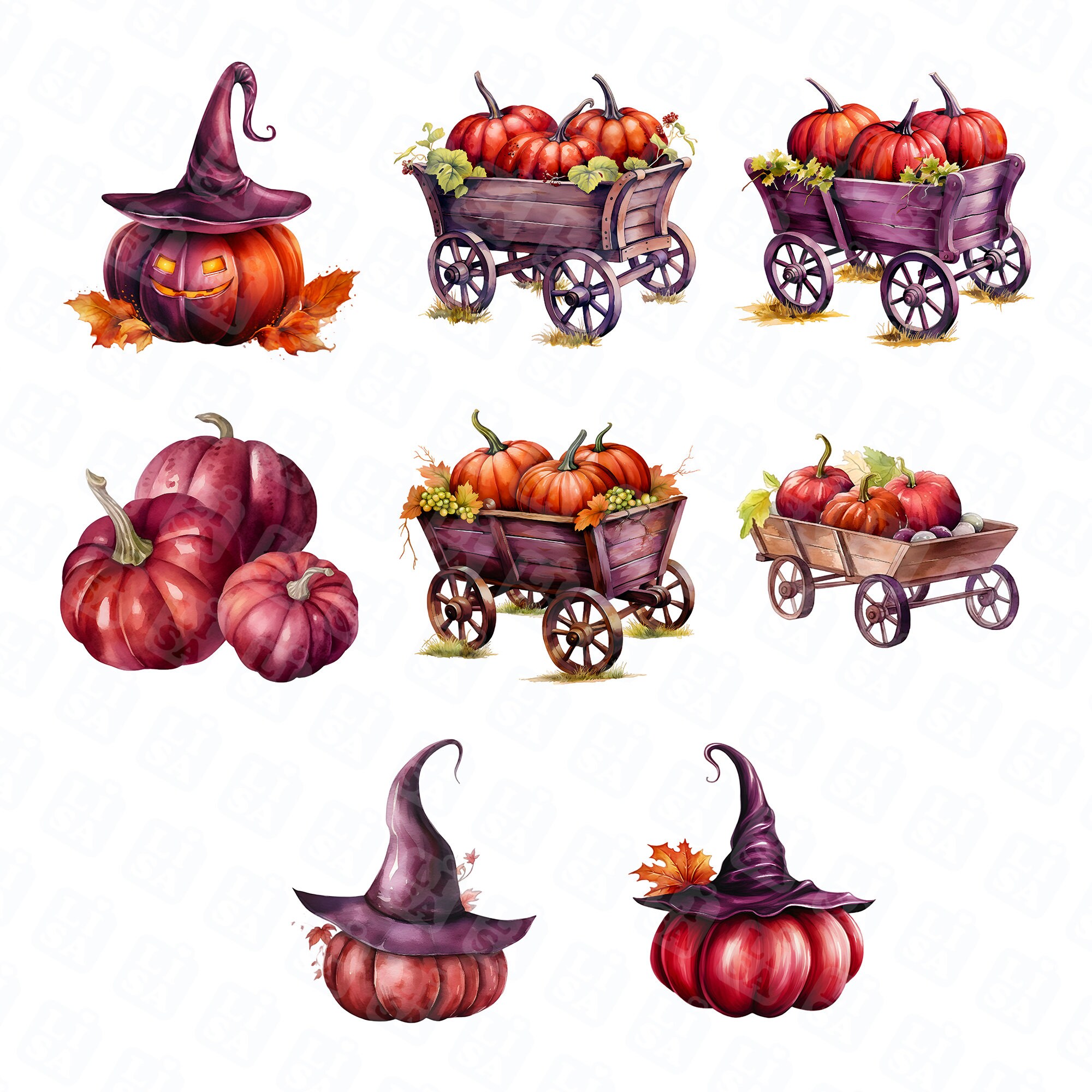 Watercolor Pumpkin Clipart Burgundy Pumpkin Clipart - Etsy