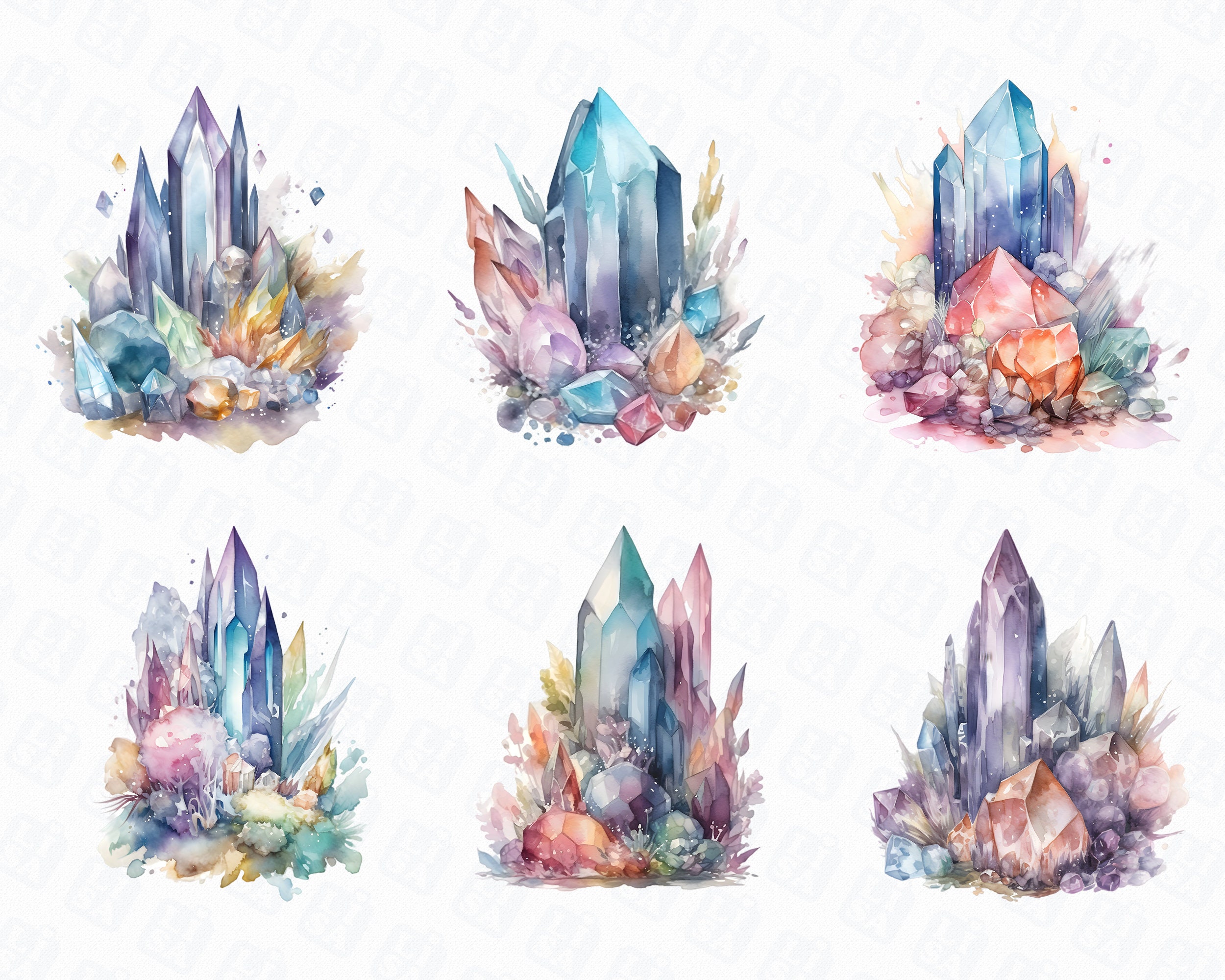 24 Watercolor Fantasy Magic Crystal Png Craft Making Clipart - Etsy