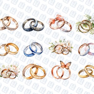 19 Watercolor Wedding Rings - Wedding Elements Bundle Clipart Graphics ...