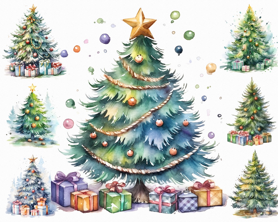 24 Watercolor Christmas Tree Printable - Watercolour Christmas Wall Art ...
