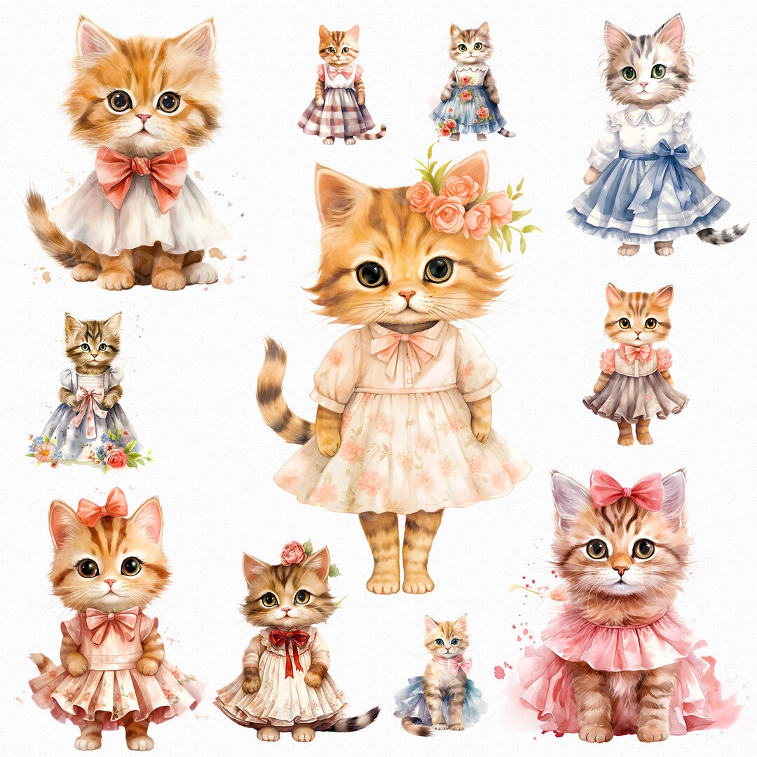 Watercolor Cat in Dress Png Kitten in Dress Cat Princess - Etsy