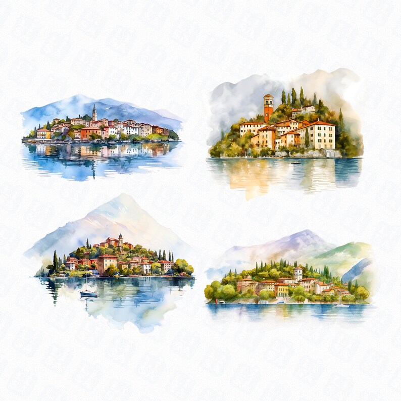 Watercolor Lake Como Png Northern Italy Trip Lake Clipart - Etsy