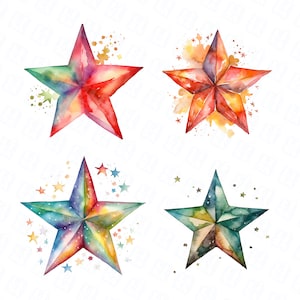 Watercolor Star Clipart - Colorful Christmas Star - Digital Download ...