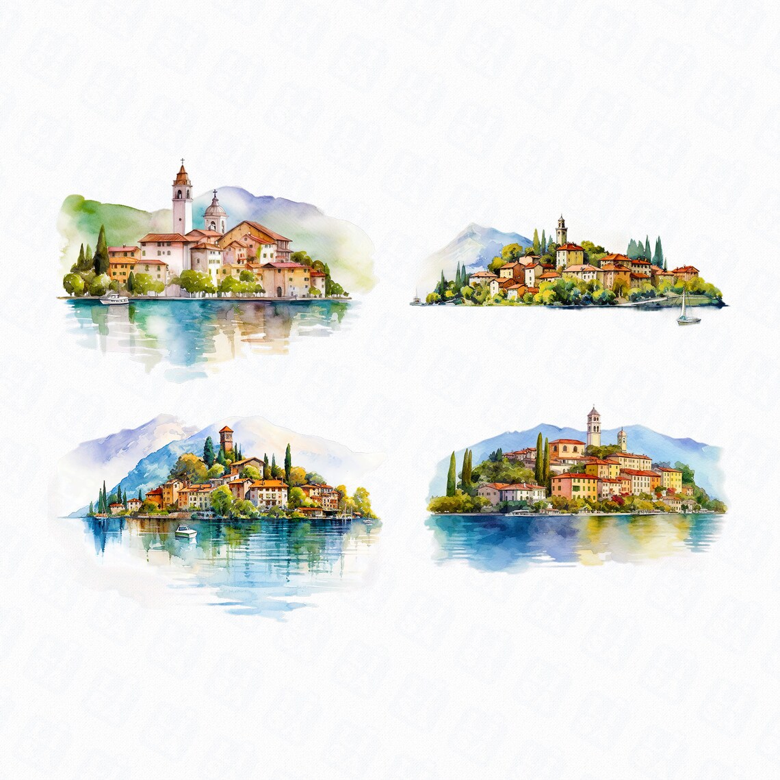 Watercolor Lake Como Png Northern Italy Trip Lake Clipart - Etsy