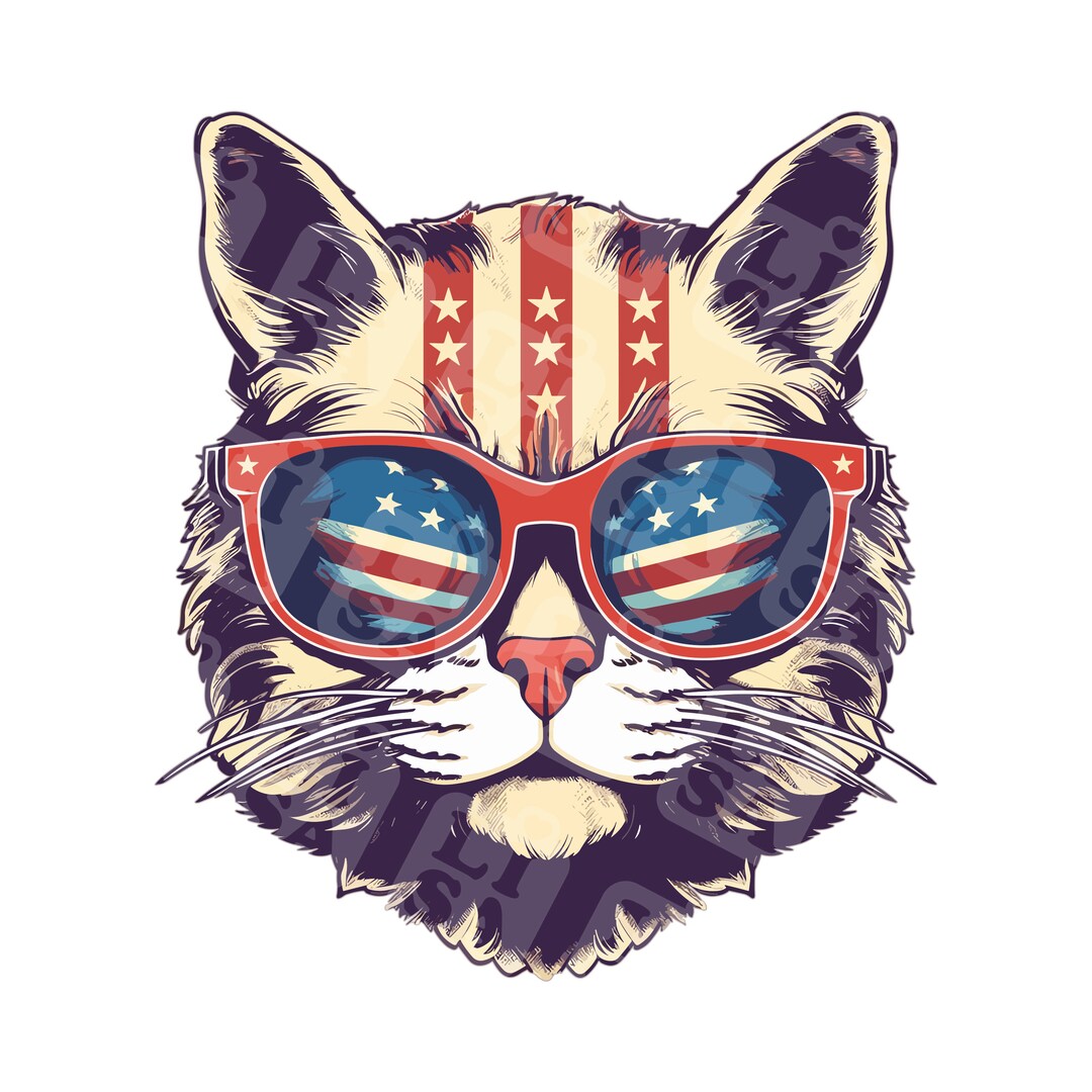 4 Patriotic Cat Head Png, Retro 4th of July Clipart, Americana Clip Art ...