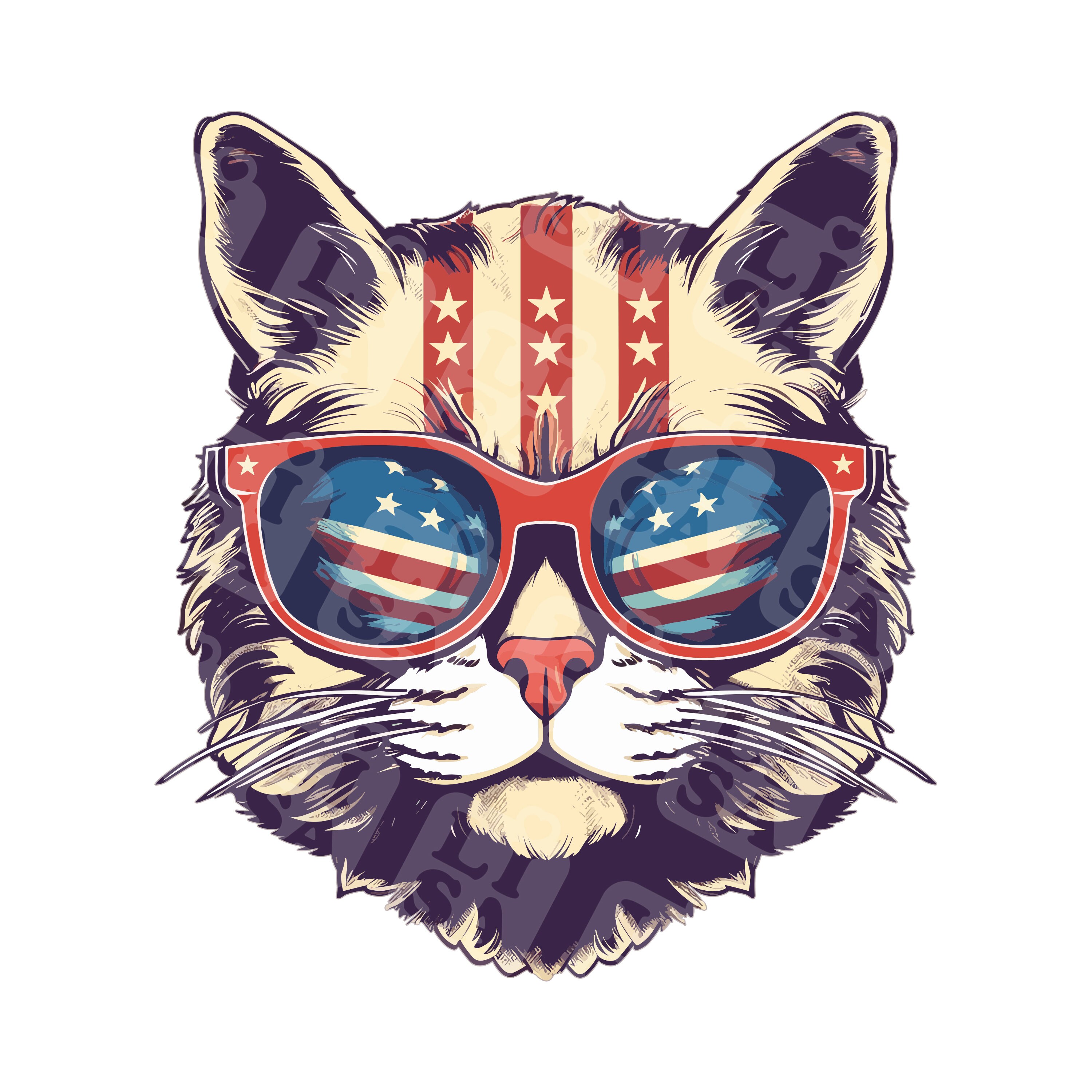 4 Patriotic Cat Head Png Retro 4th of July Clipart Americana - Etsy