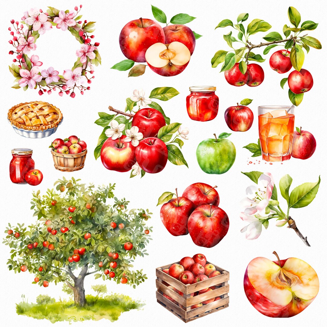 Watercolor Apple Garden Png - Apple Clipart, Apple Invitation, Apple ...
