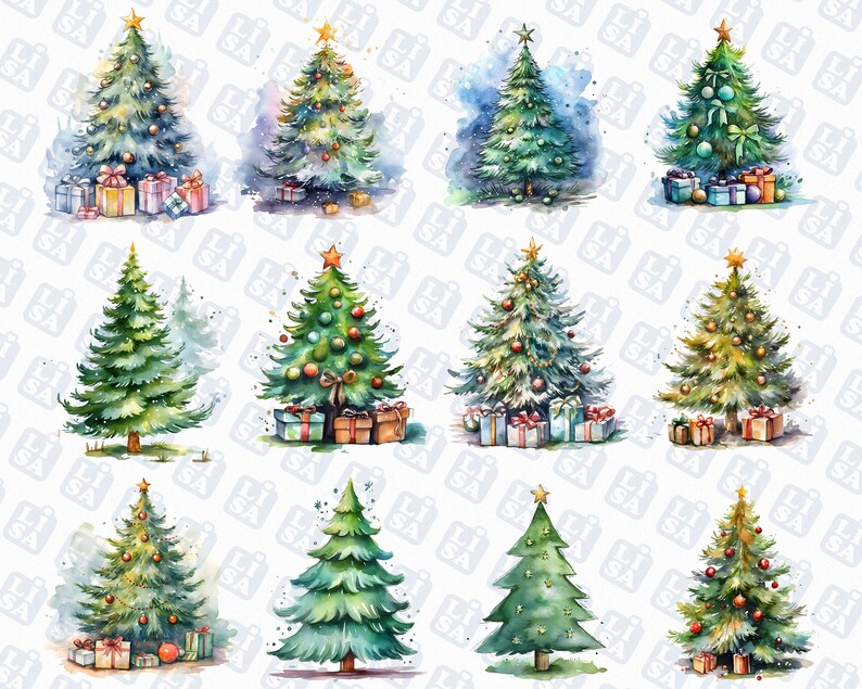 27 Watercolor Christmas Tree Png Craft Making Clipart - Etsy