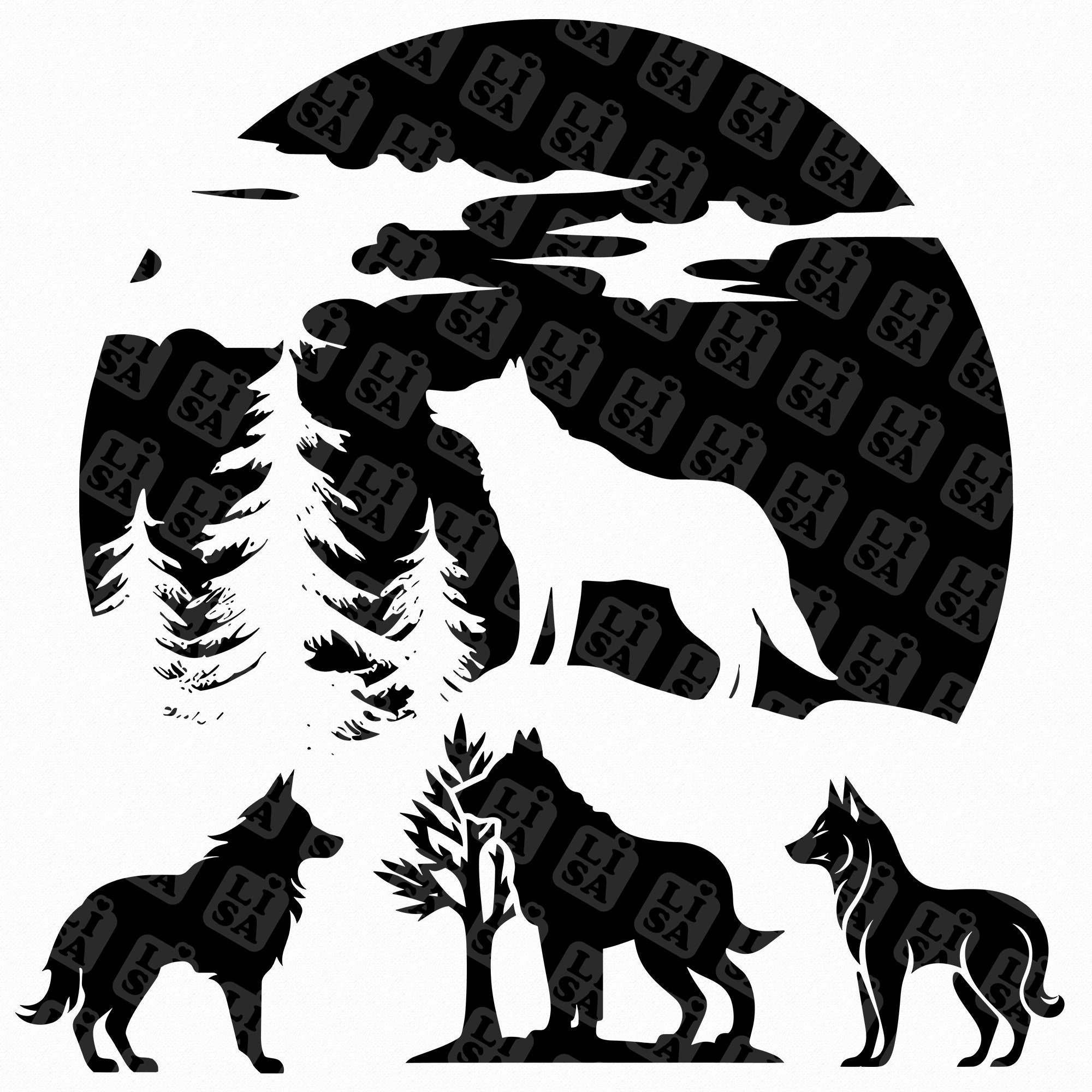 Wolf Svg Woodland Animals Svg Wolf Cutout Clipart Forest - Etsy