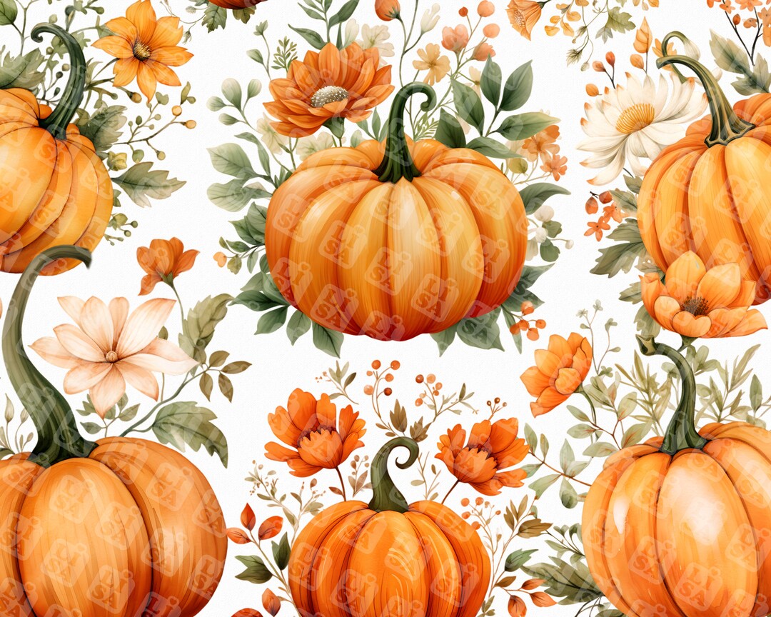 16 Floral Pumpkin Png - Cute Boho Pumpkin Fall Sublimation Designs With ...