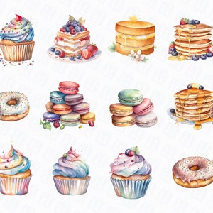 73 Watercolor Desserts Png - Sweet Clipart, Donut, Cookie, Cupcake ...