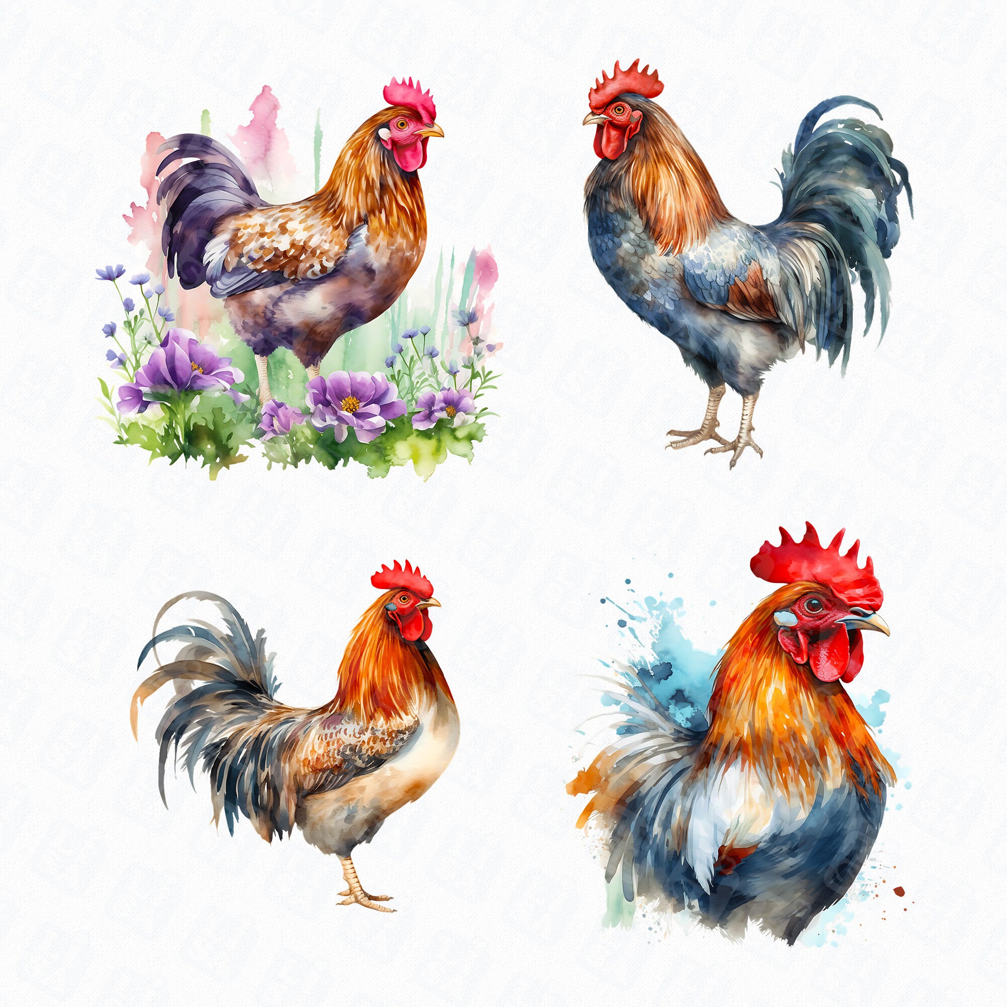Watercolor Chicken Farm Png Rooster Clipart Farm Animals - Etsy