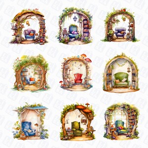 Watercolor Fantasy Reading Nook Png - Fairy Book Nook Clipart - Digital ...