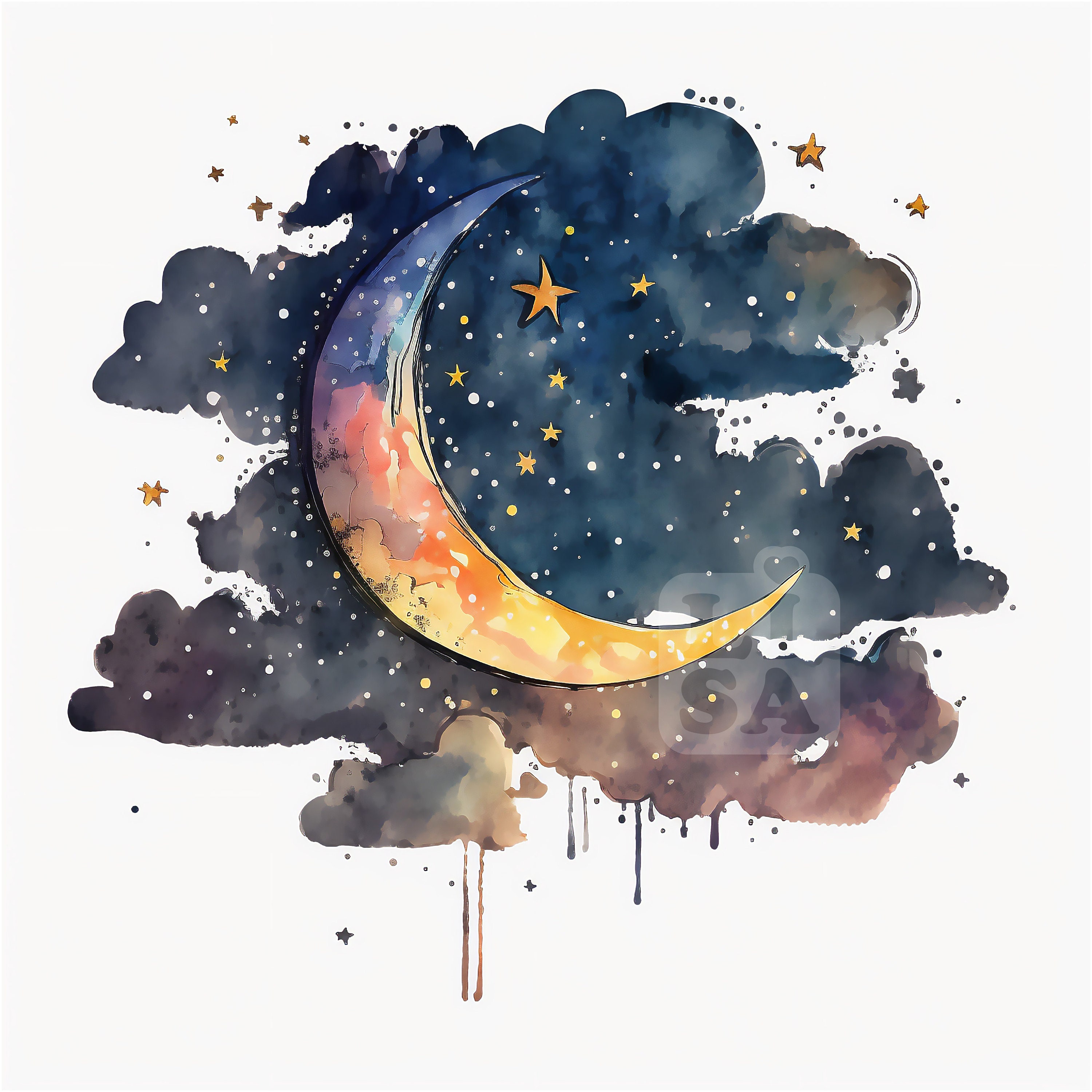 Watercolor Magical Night Sky Clipart 8 High Quality Jpgs - Etsy