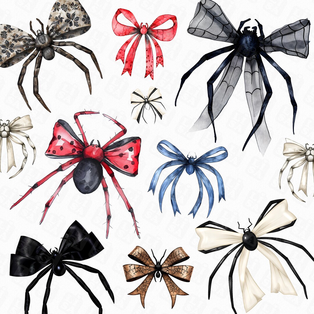 32 Spider Bow Png, Halloween Bow Png, Coquette Bow Gothic Png, Spooky ...