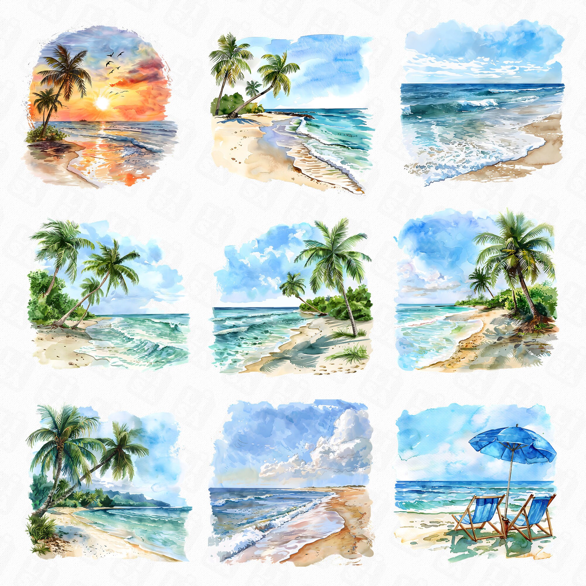 53 Watercolor Beach Clipart - Sunny Beach Png, Tropical Beach Designs ...