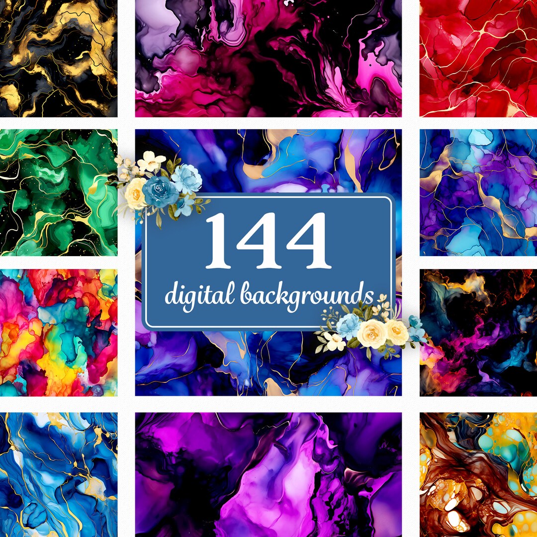 Seamless Alcohol Ink Digital Papers Set, Watercolor Textures Abstract ...