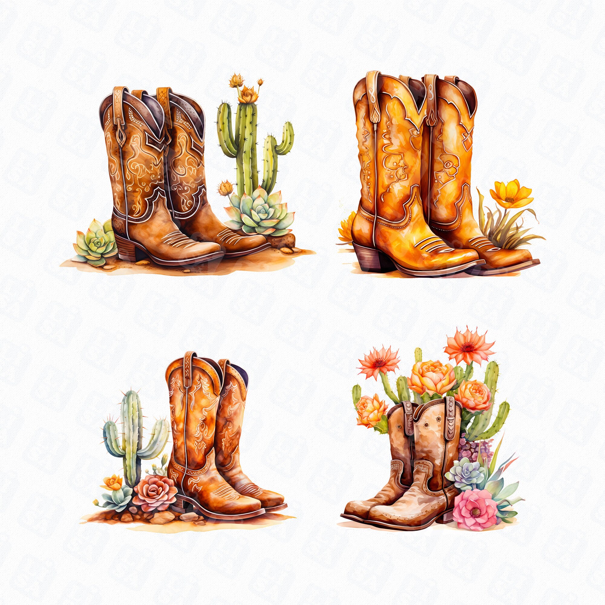 Watercolor Cowboy Boot and Desert Png Cowgirl Png Clipart - Etsy