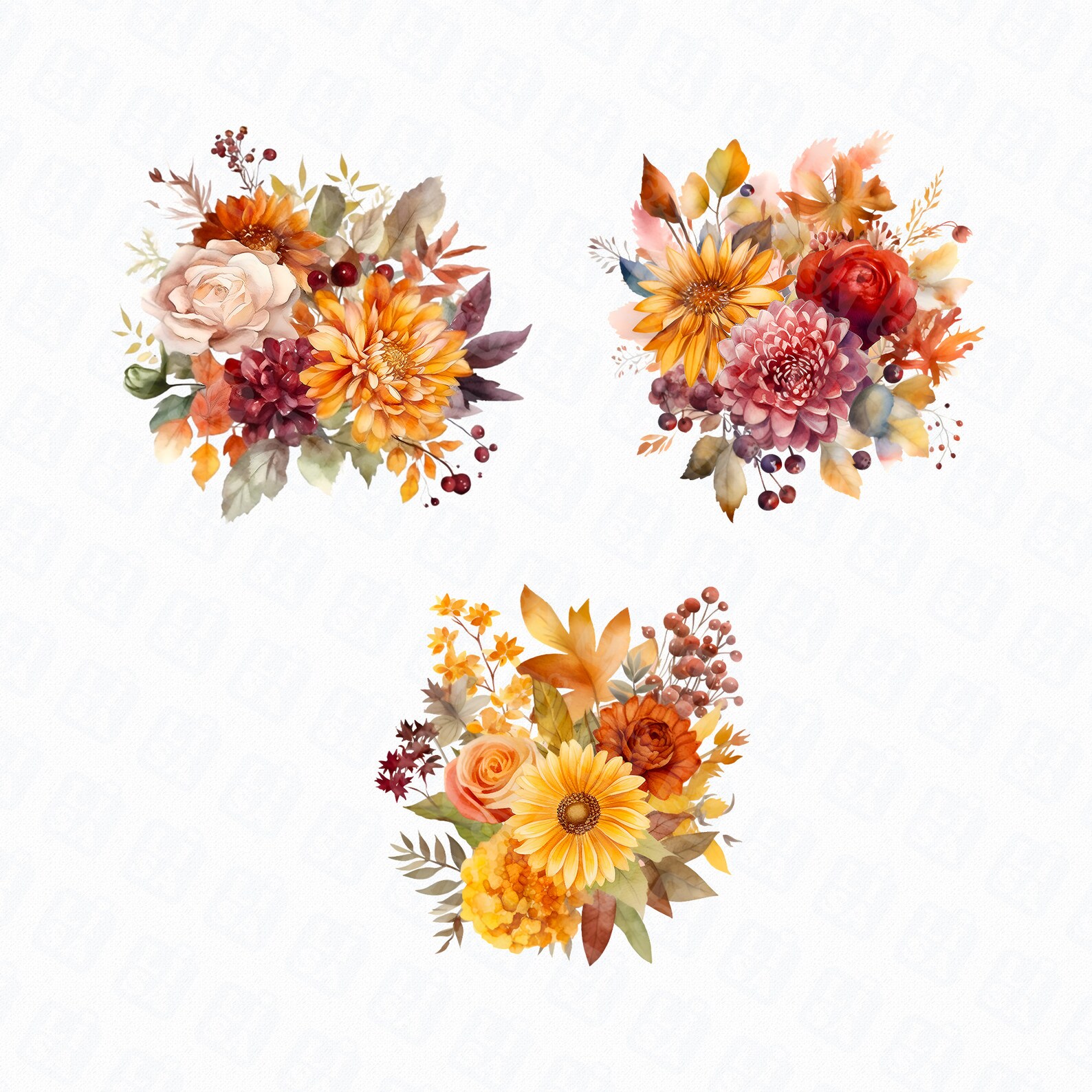 Watercolor Autumn Flowers Bouquet Png Fall Floral Clipart - Etsy