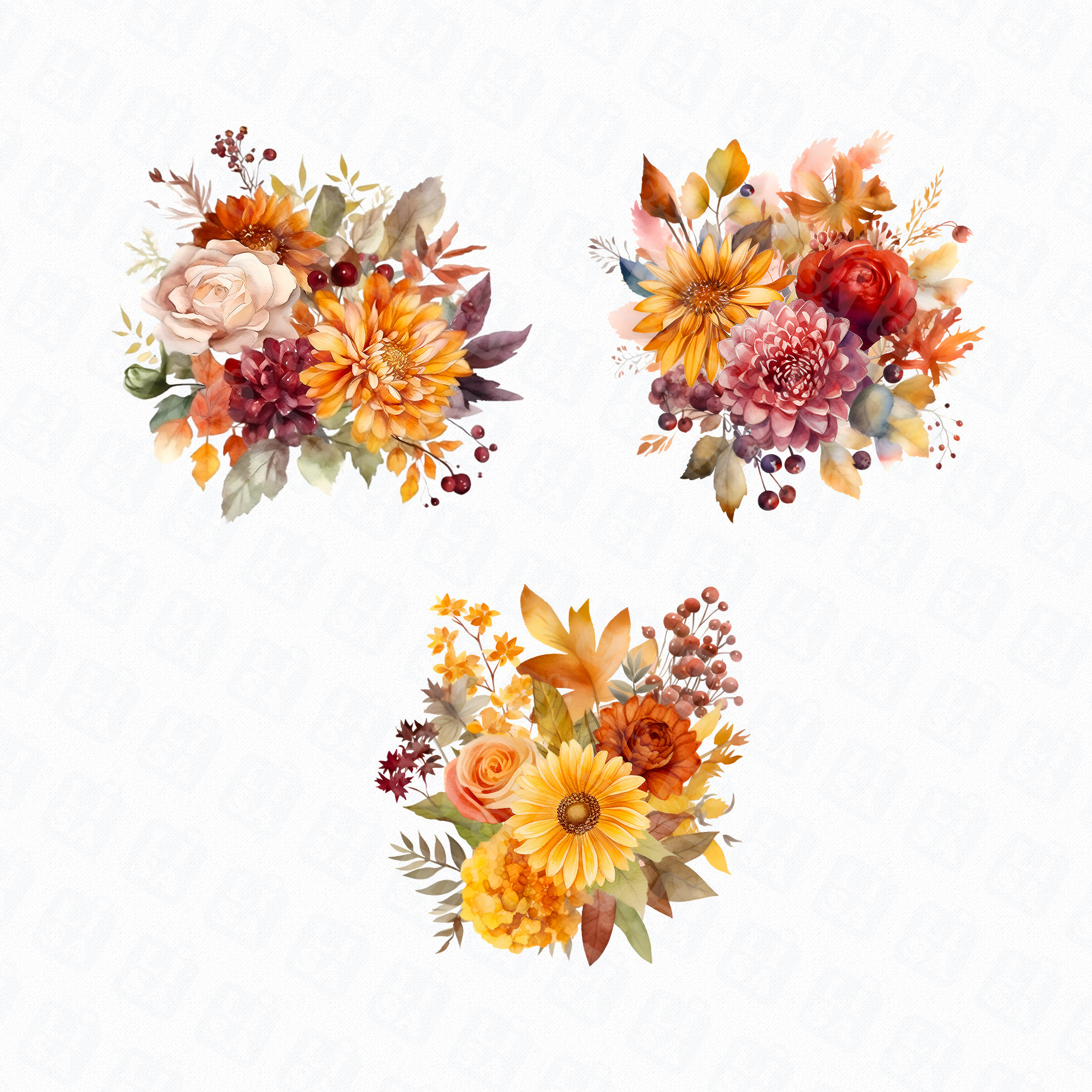 Watercolor Autumn Flowers Bouquet Png Fall Floral Clipart - Etsy