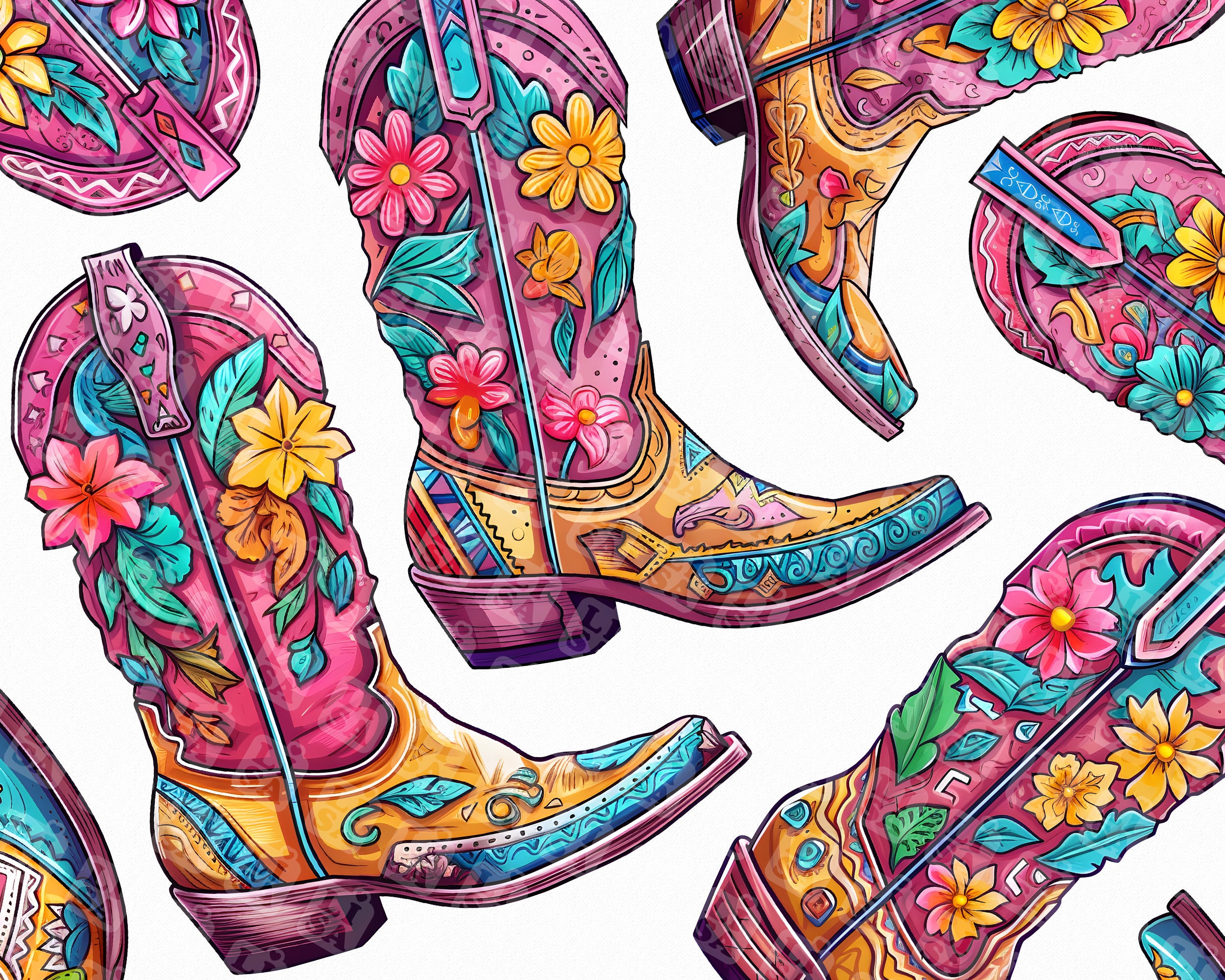 8 Pink Cowgirl Boot Png Cute Cowgirl Clipart Sublimation - Etsy