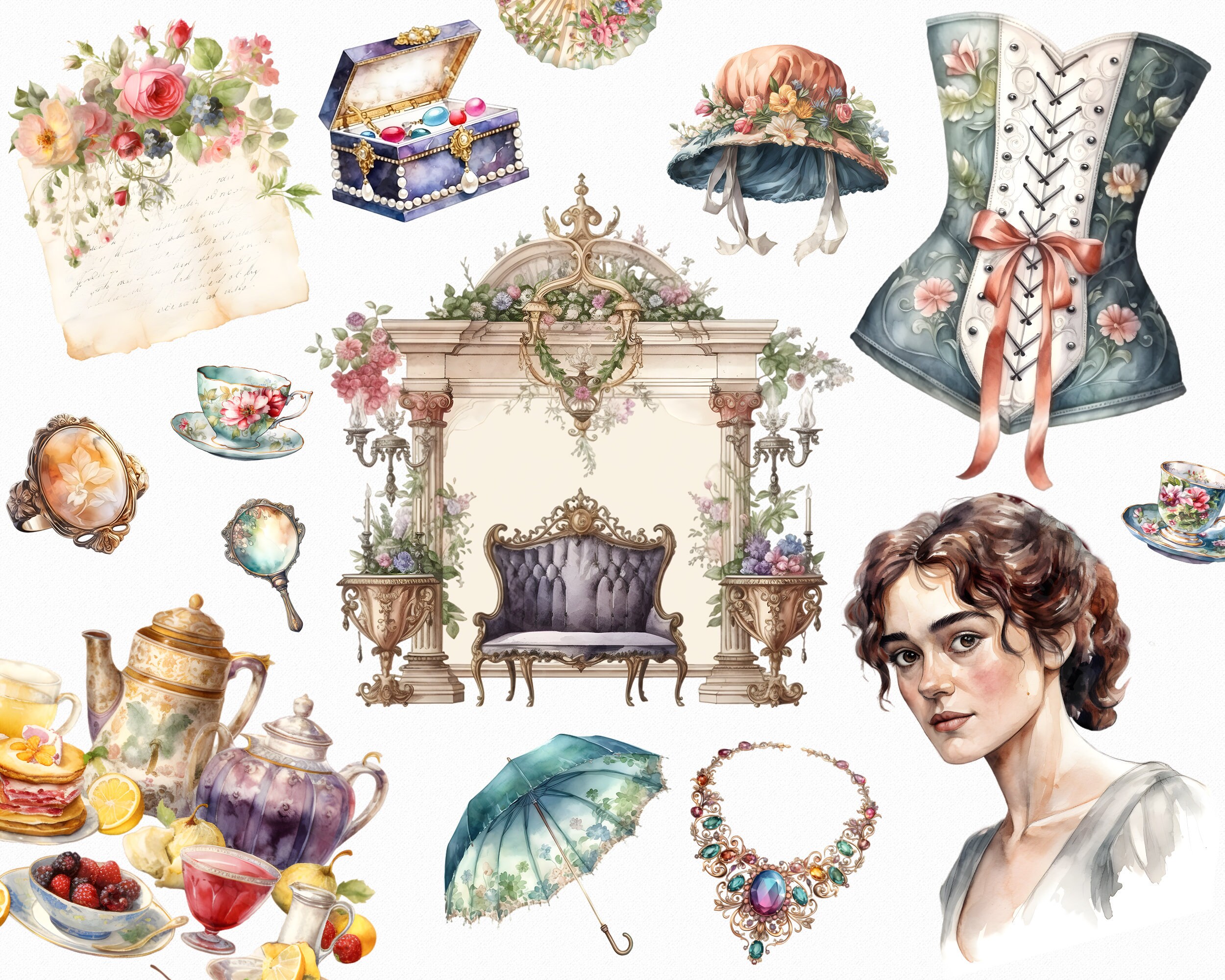82 Watercolor Jane Austen Png Craft Making Clipart Scrapbook - Etsy