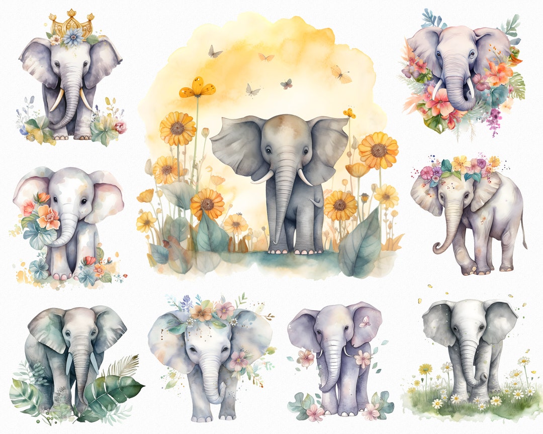 19 Watercolor Elephant Png Craft Making Clipart - Floral Elephant ...