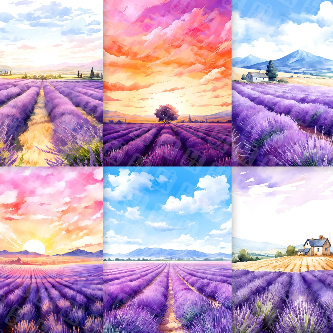 Lavender Background Digital Paper - Flowers Background, Lavender Field ...