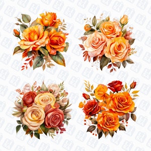 Watercolor Autumn Roses Bouquet Png - Fall Roses Png, Roses Clipart ...