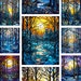 Winter Forest Stained Glass Digital Paper - Forest Landscape, Snowy ...