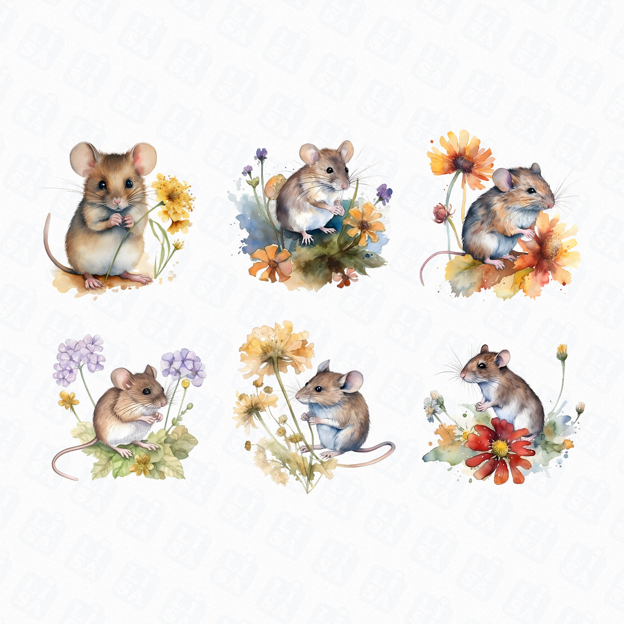 15 Mouse and Flower Png Clipart Watercolor Cute Mice Clipart - Etsy