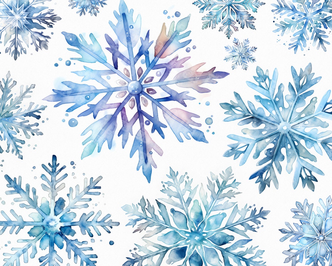 35 Watercolor Snowflake Digital - Winter Clipart Graphics in Jpg Format ...