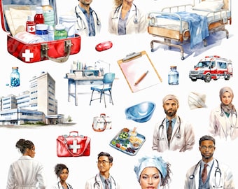Medical Watercolor Clipart Healthcare Clipart Doctor - Etsy