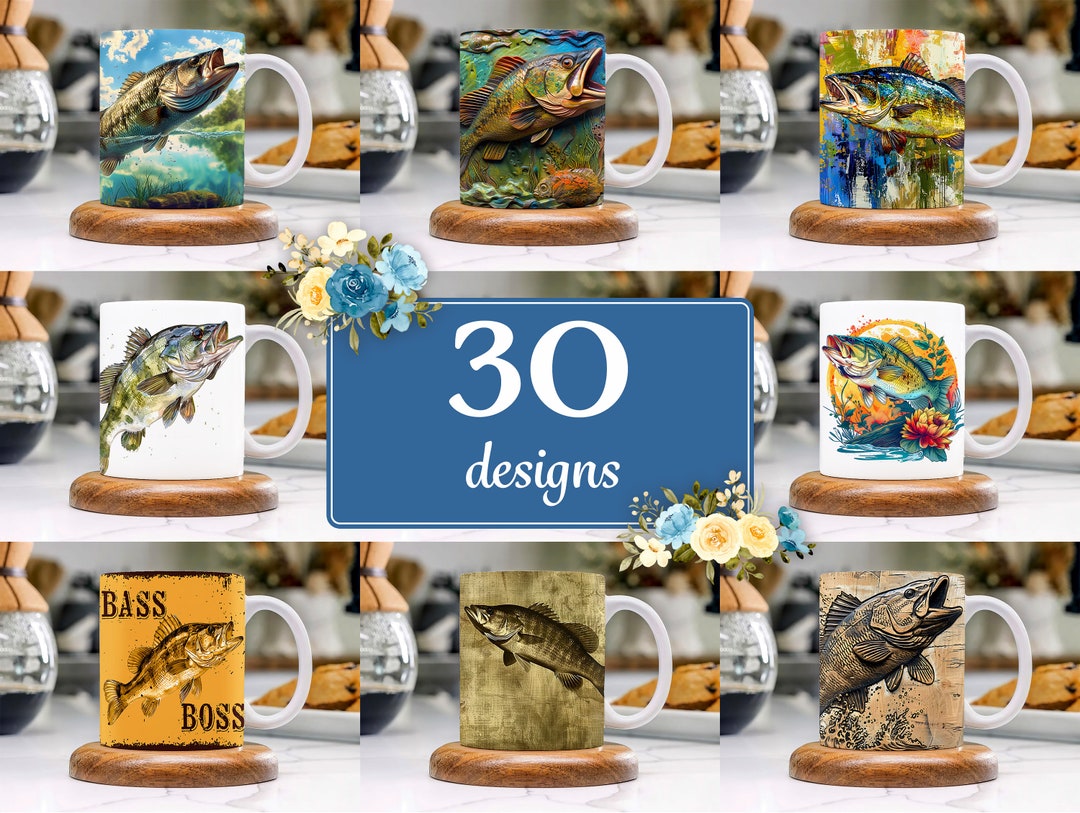 Bass Fish Mug Wrap Bundle Design for Men, 11oz & 15oz Sublimation Mug ...