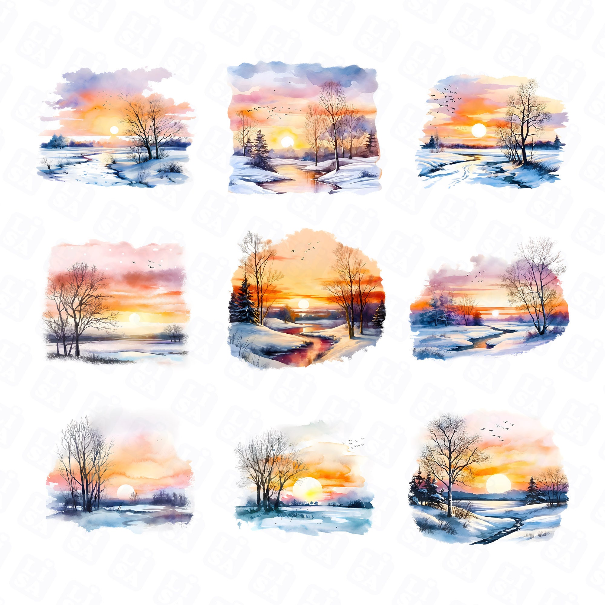 Watercolor Winter Wonderland Png Winter Png Scene Clipart - Etsy