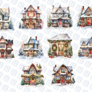 22 Watercolor Christmas House - Winter Houses With Christmas Decoration ...