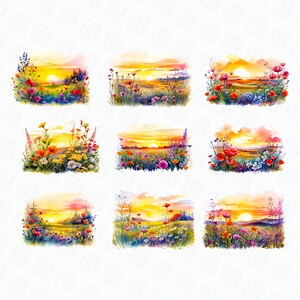 Watercolor Spring Wildflower Meadow PNG Clipart Set - Sunlit Meadow ...