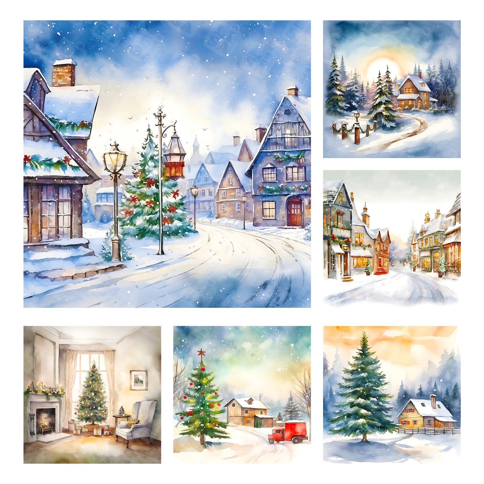 Watercolor Christmas Scene Clipart Christmas Printable Graphics in JPG ...