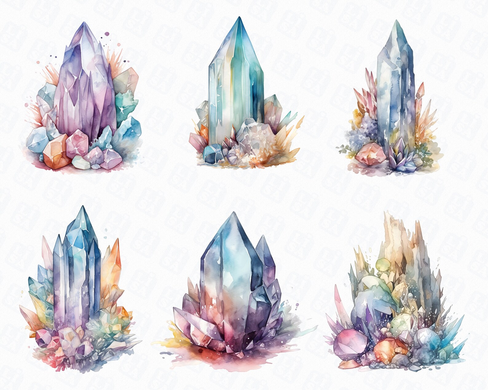 24 Watercolor Fantasy Magic Crystal Png Craft Making Clipart - Etsy