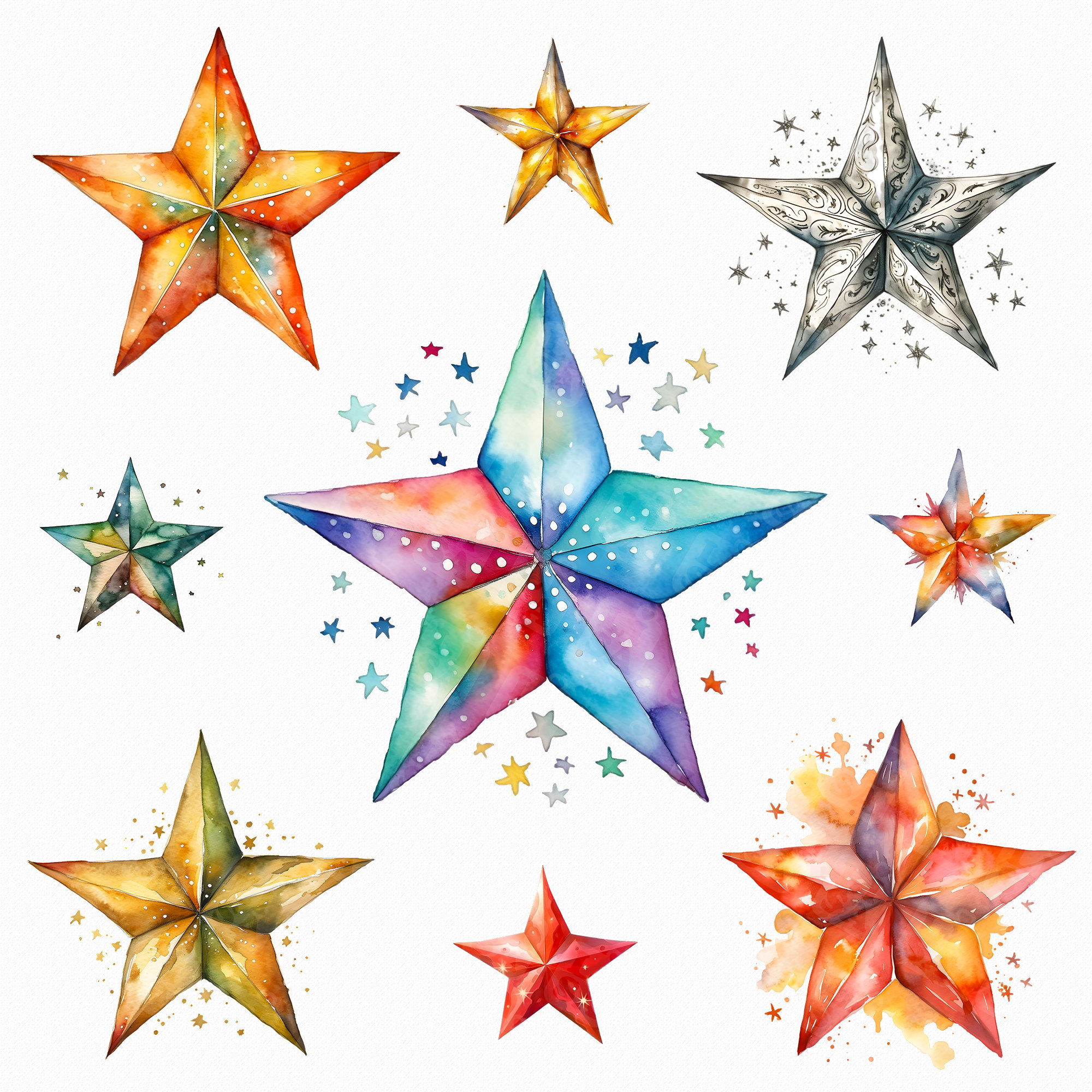 Watercolor Star Png Christmas Star Clipart Digital - Etsy