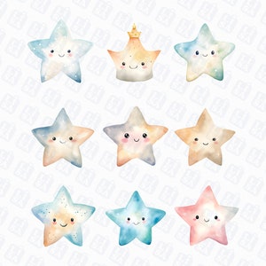 Watercolor Cute Star Png, Nursery Star, Pastel Stars, Cartoon Stars ...