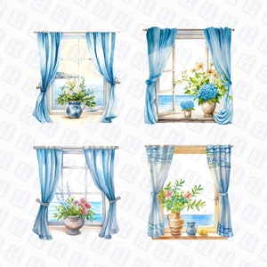Watercolor Beach Window Png - Sea Window, Ocean Window Clipart, Blue ...